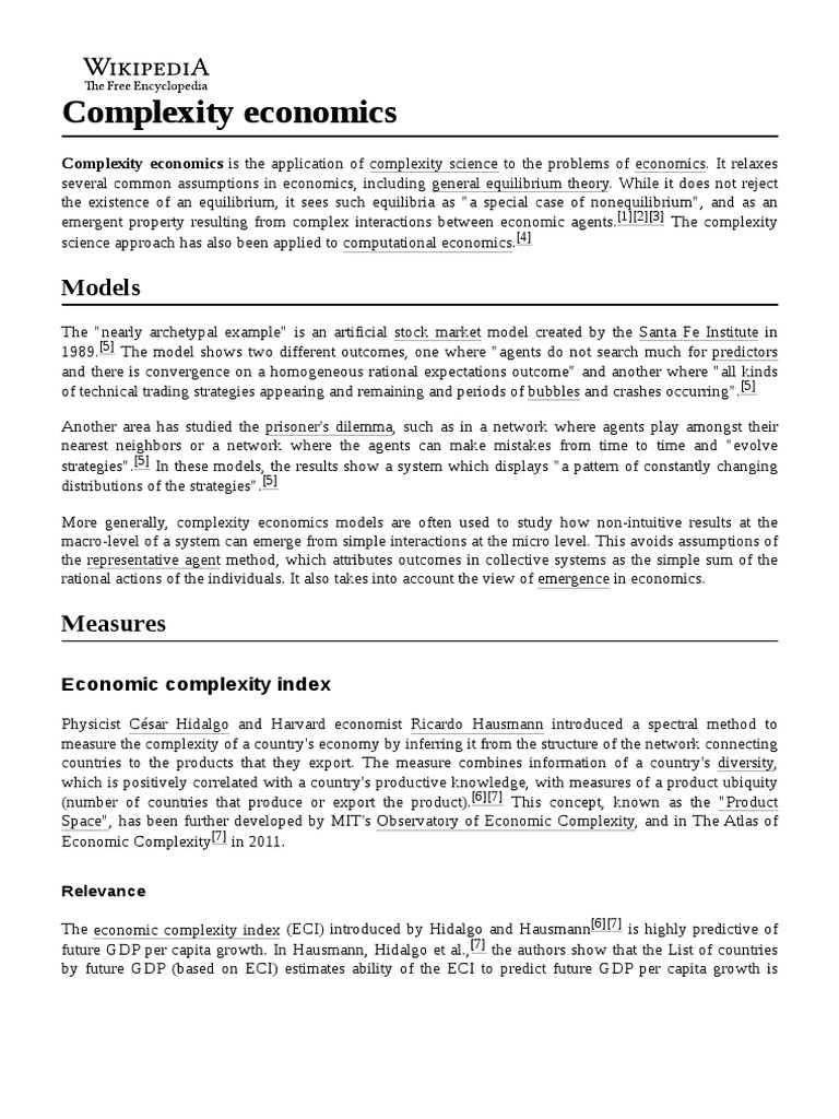 Complexity Economics Pdf Economics Applied Mathematics