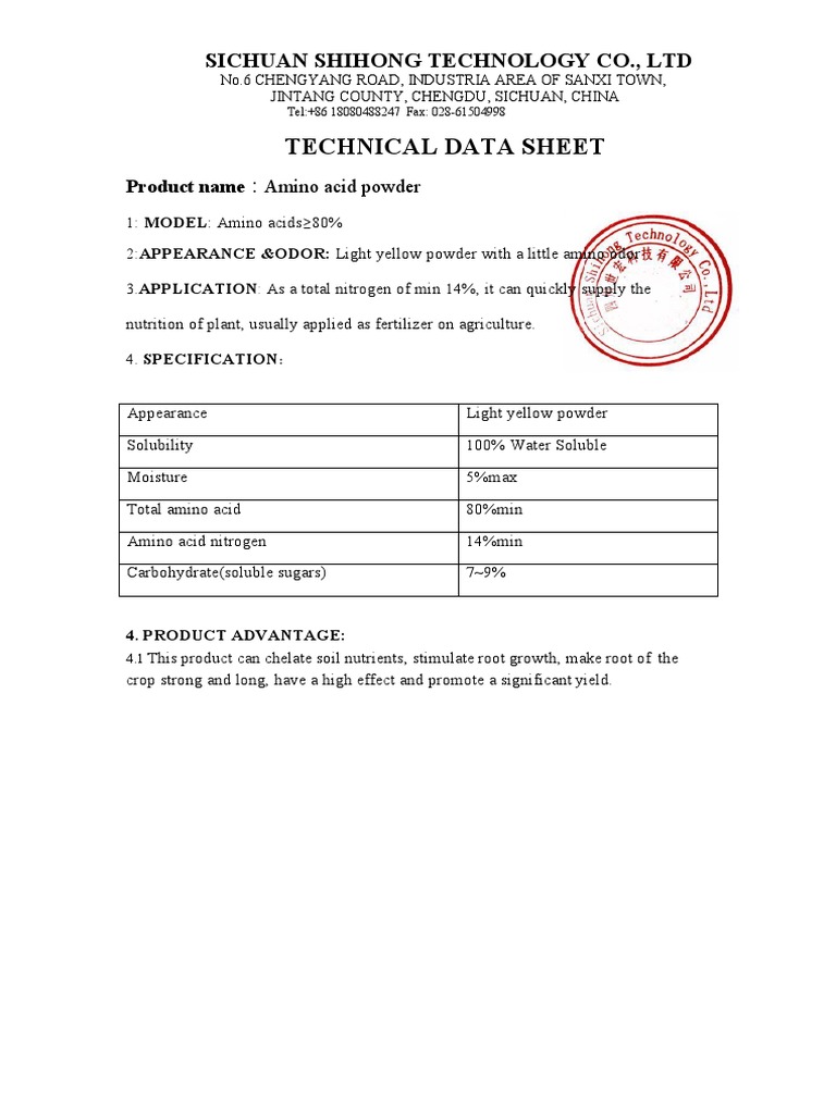 TDS-Amino Acid Powder 80% | PDF | Fertilizer | Soil
