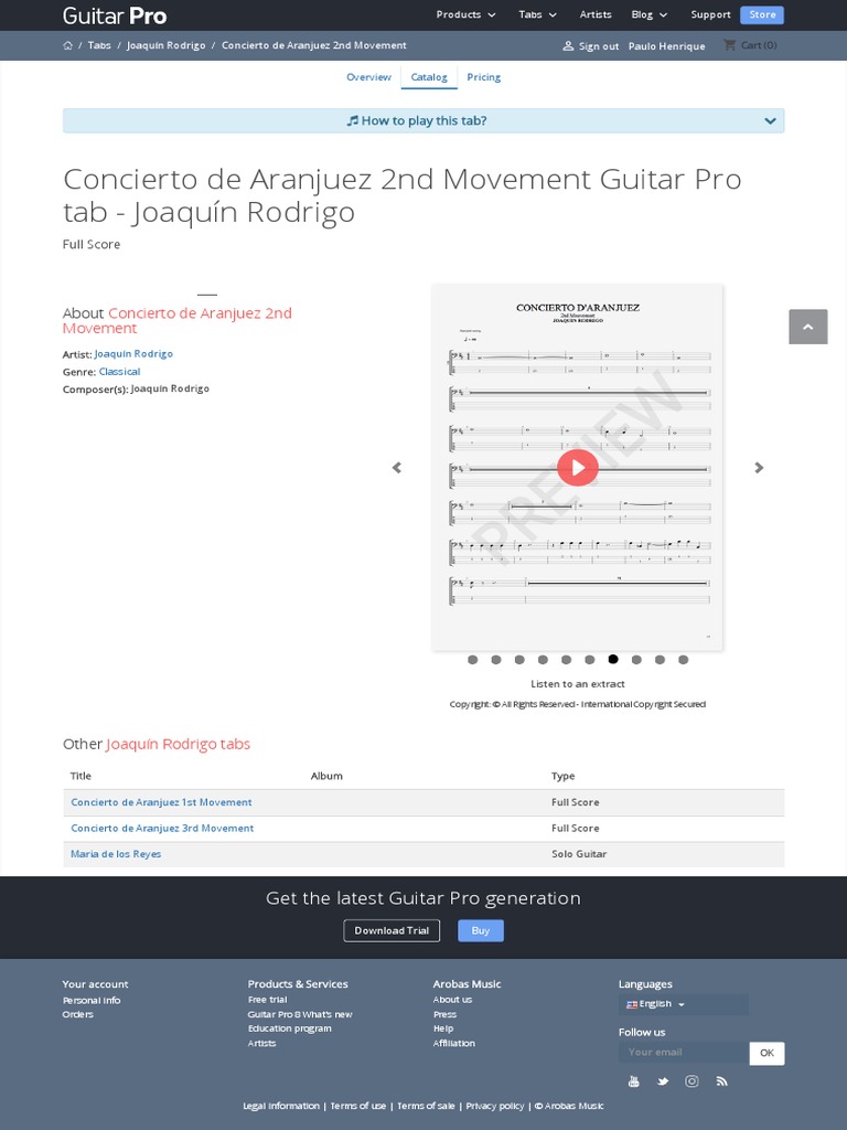 Concierto de Aranjuez 2nd Movement Tab by Joaquín Rodrigo (Guitar Pro) - Full Score - mySongBook ...