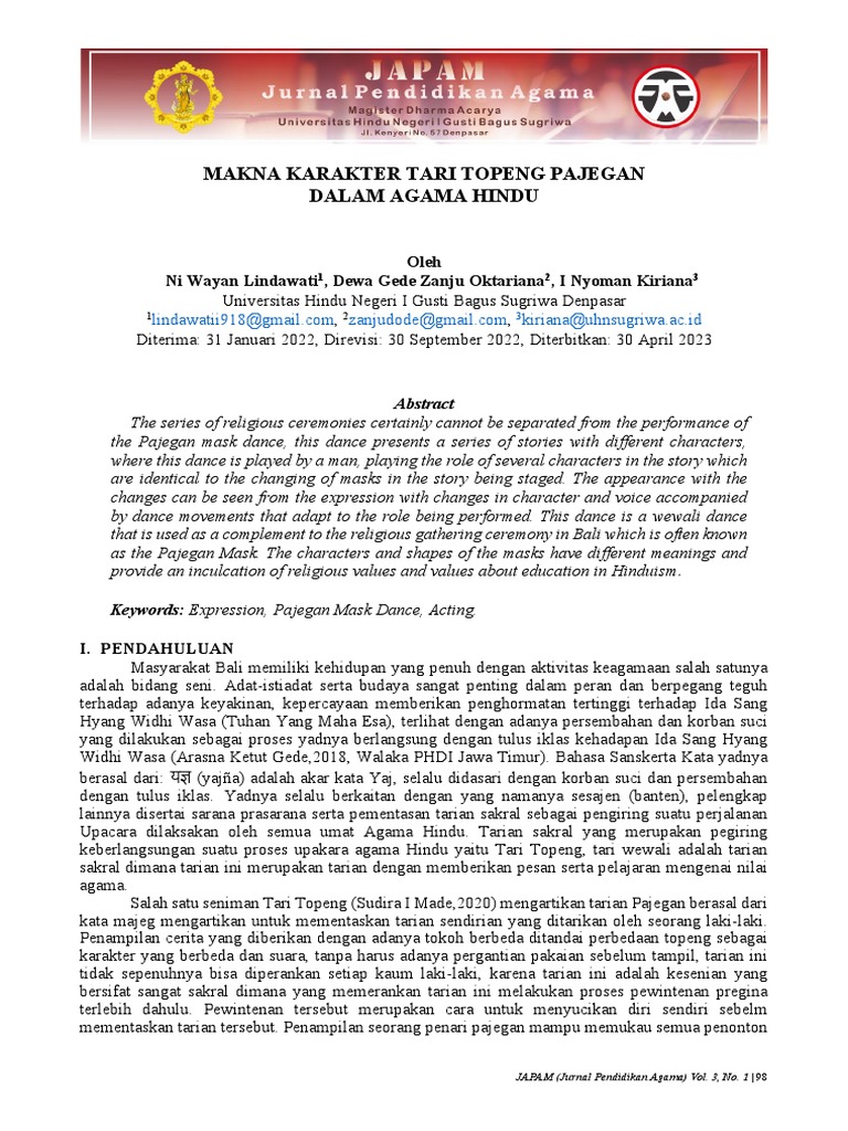 Makna Tari Topeng Pajegan Hindu | PDF | Seni