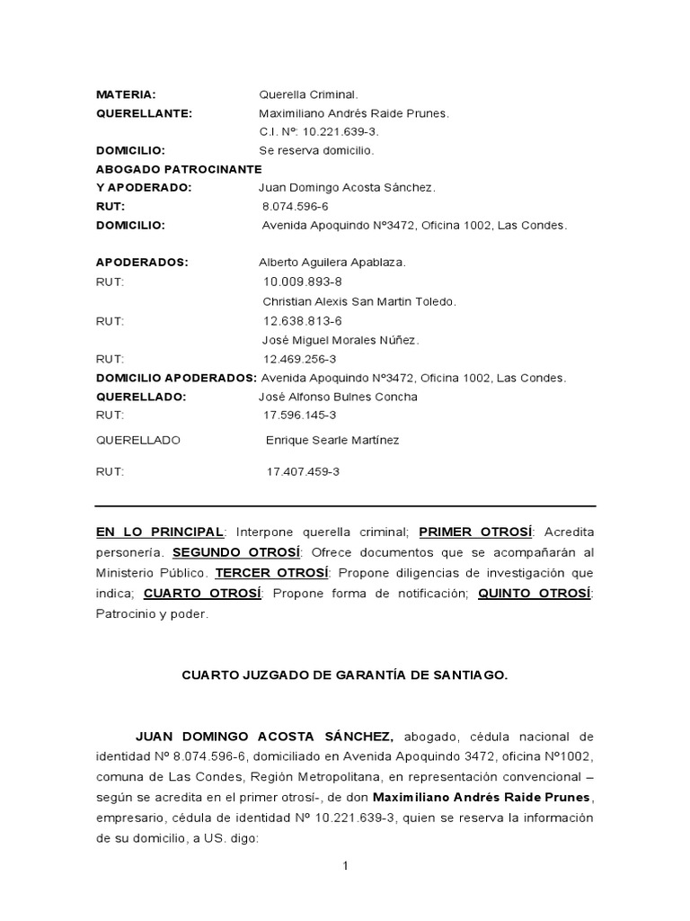 Querella Criminal | PDF | Queja | Justicia