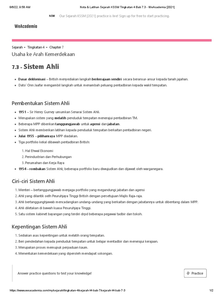 Sejarah KSSM Tingkatan 4 Bab 7.3 | PDF