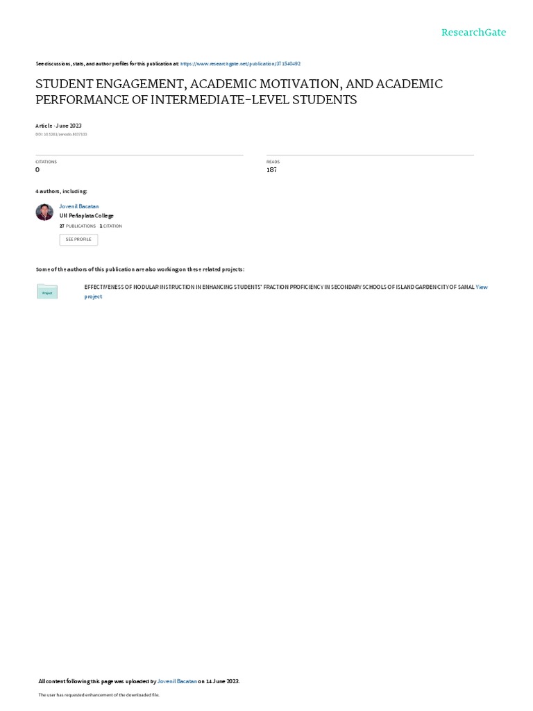 Student Engagement, Academic Motivation, and Academic Performance of ...