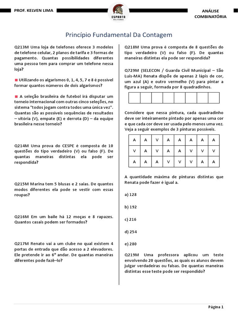01 - Aluno - Análise Combinatória - PFC | PDF