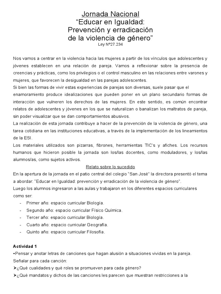 TP Final ESI Educar en Igualdad | PDF | La violencia contra las mujeres | Violencia