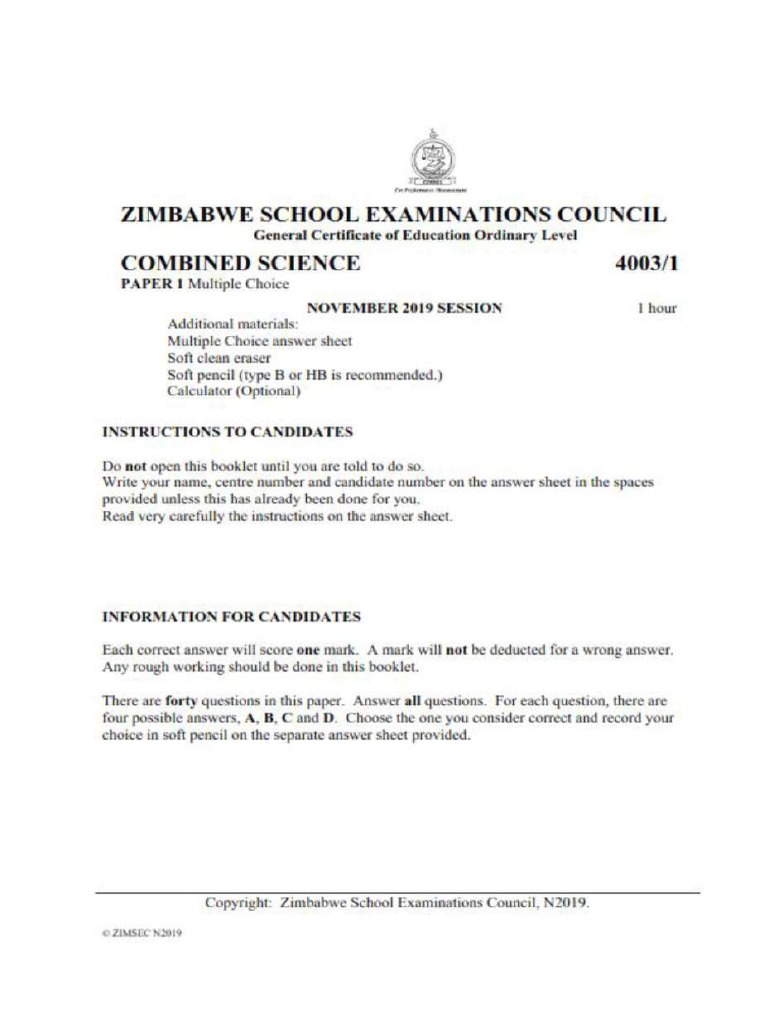 O-levels Combined Science 2019 | PDF