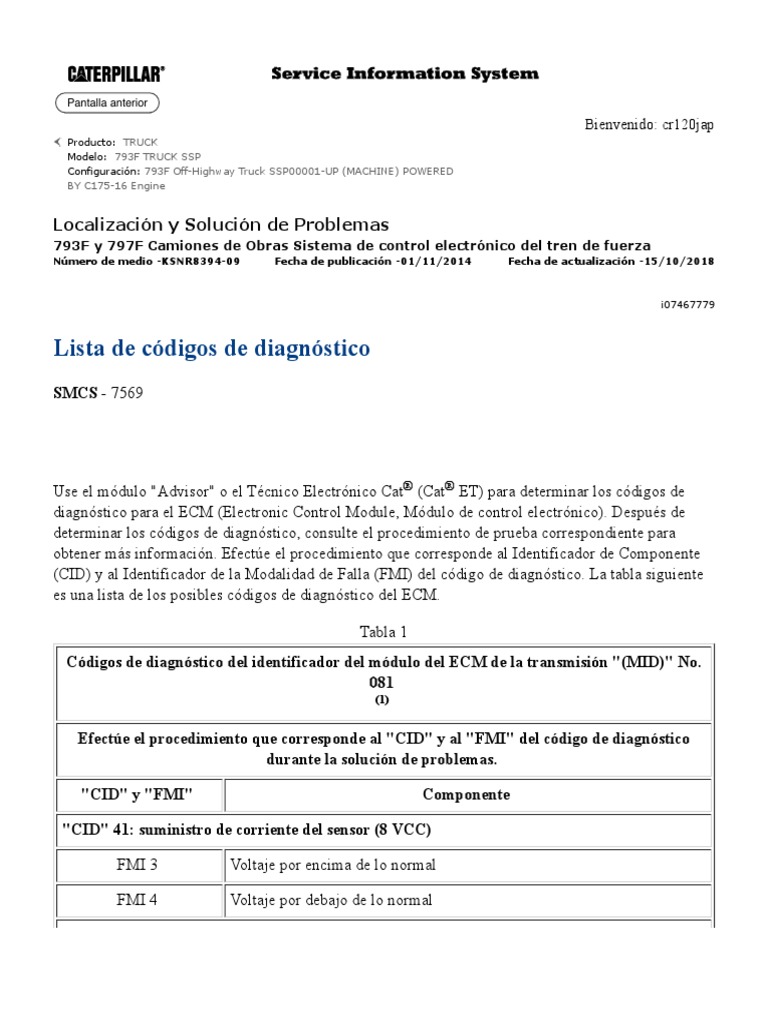 Lista Codigos de Diagnósticos - 793-F | PDF | Cantidades fisicas | Electricidad