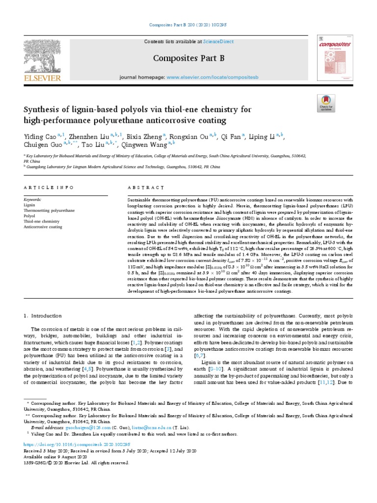 2020 - Synthesis of Lignin-Based Polyols Via Thiol-Ene Chemistry For ... 2020 - Synthesis of Lignin-Based Polyols Via Thiol-Ene Chemistry For ...