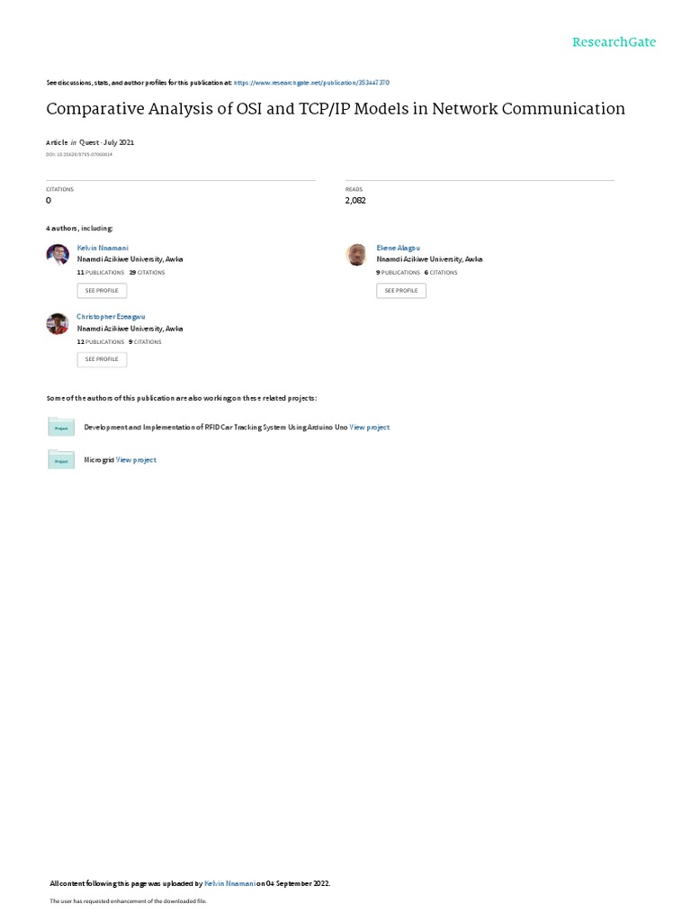 Comparative Analysis of OSI and TCPIP Models in Network Communication | Download Free PDF | Osi ...