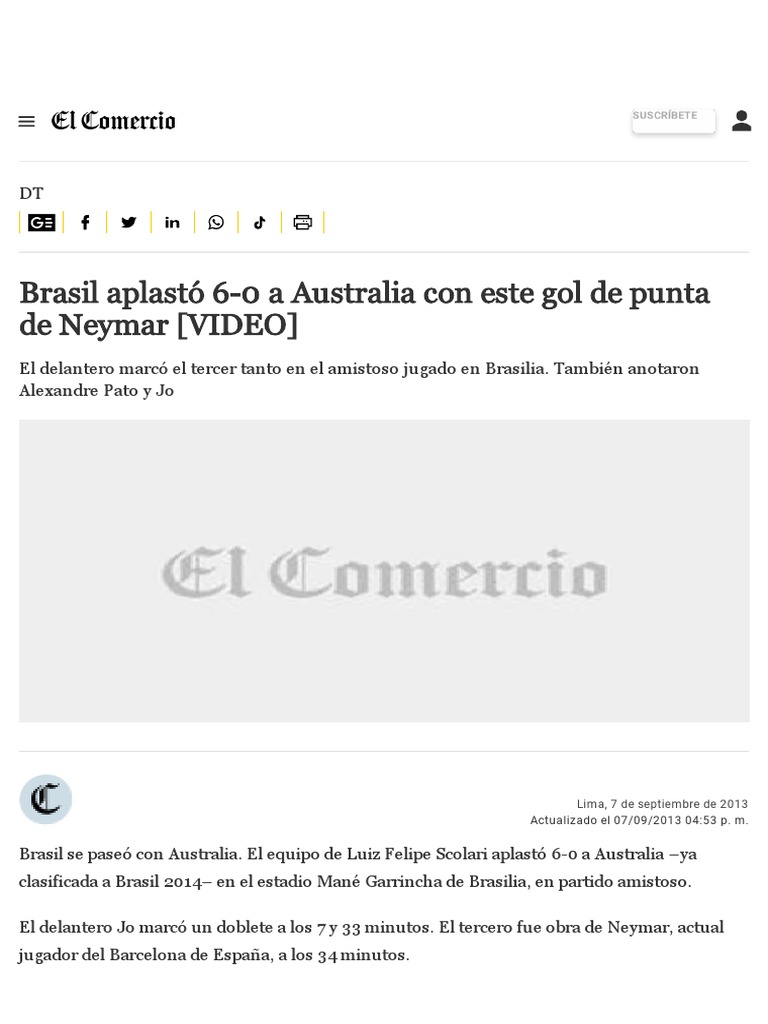 Brasil Aplastó 6-0 A Australia Con Este Gol de Punta de Neymar (VIDEO) - DEPORTE-TOTAL - EL ...