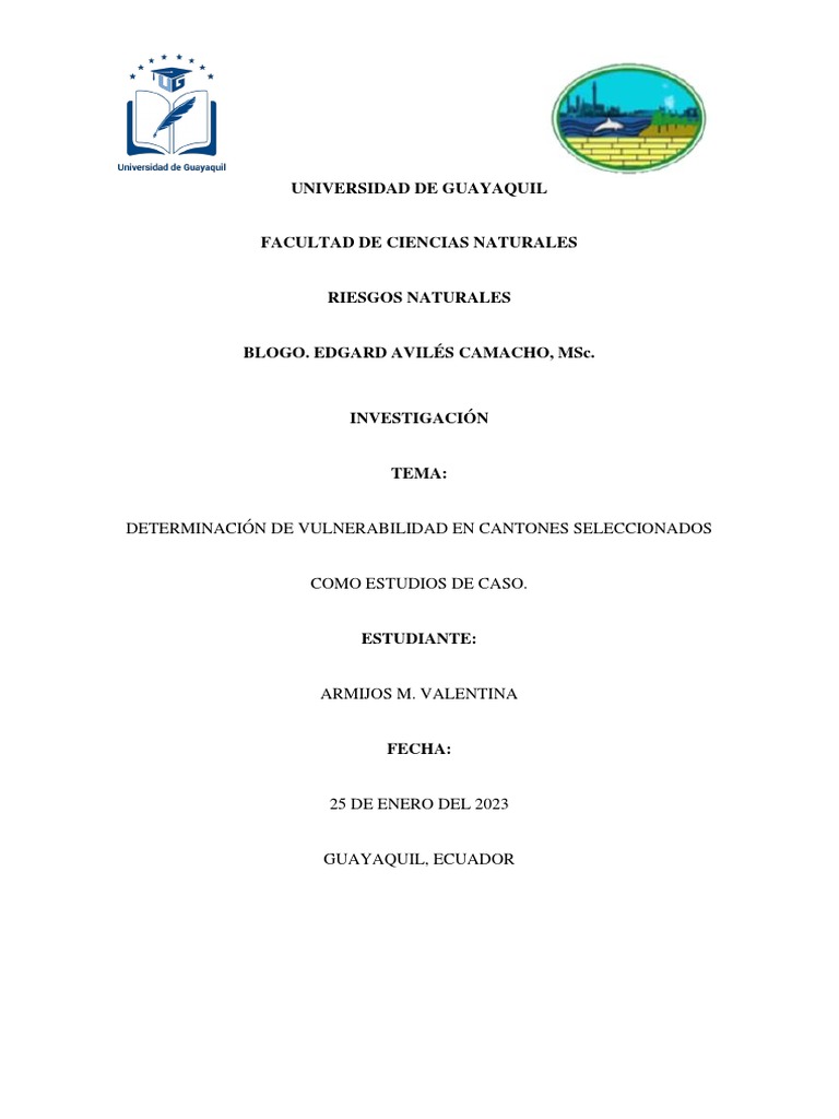 Investigación Determinación de vulnerabilidad en cantones seleccionados ... Investigación Determinación de vulnerabilidad en cantones seleccionados ...