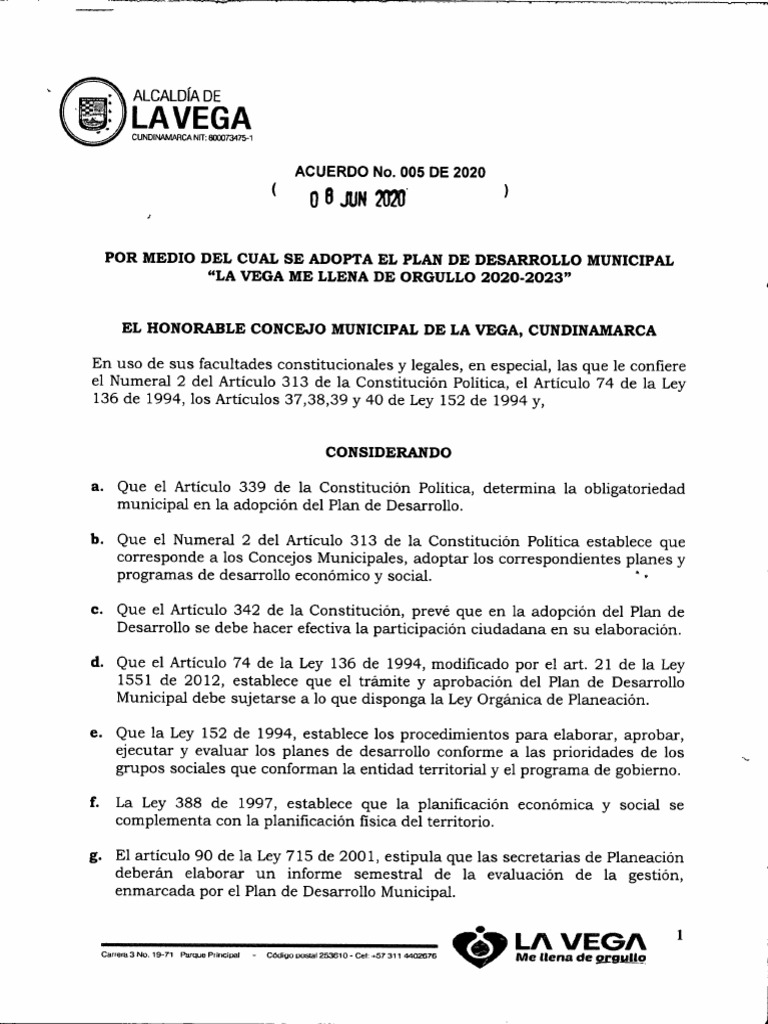 Plan de Desarrollo 2020 - 2023 - ACUERDO No 005 de 2020 | PDF