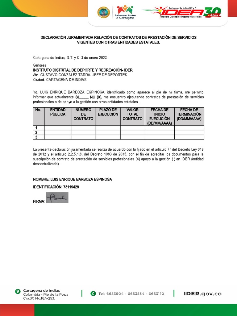 Formato Declaración Ops en Otras Entidades Luchin | PDF