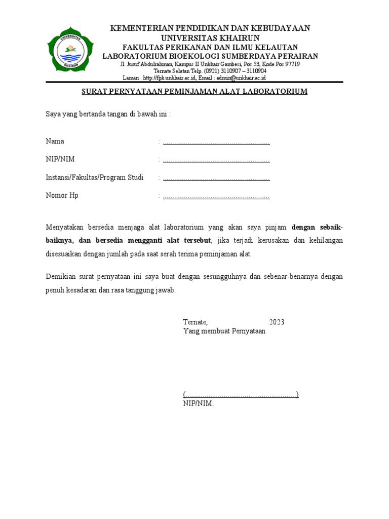 Surat Peminjaman Alat Laboratorium | PDF