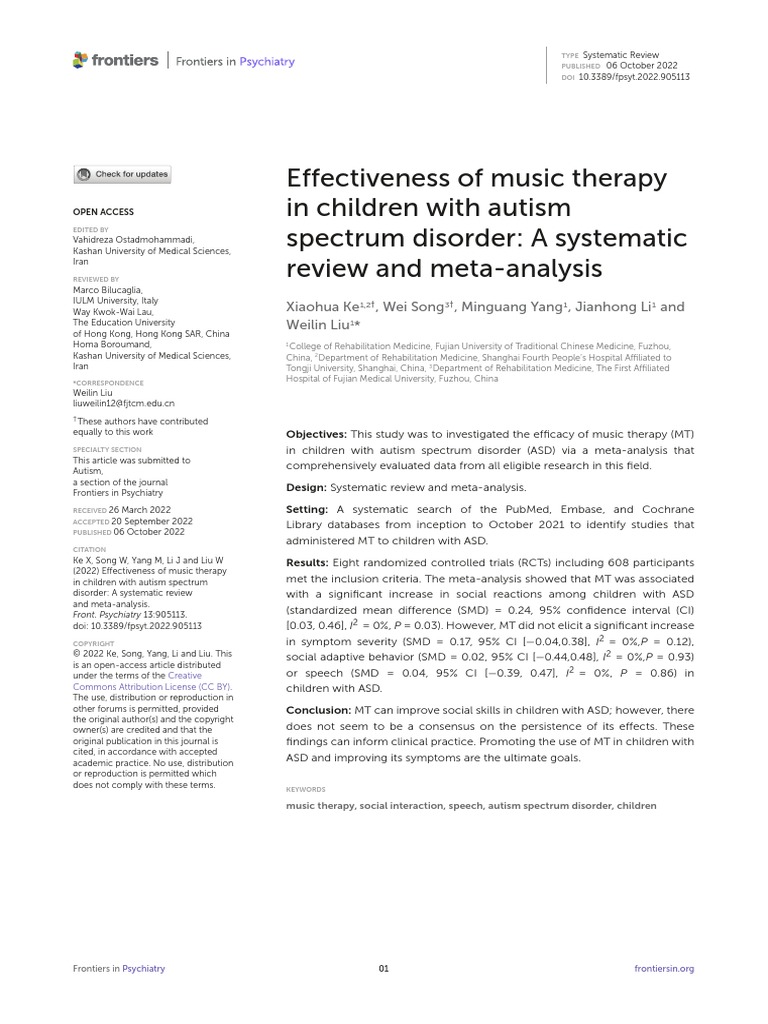 Effectiveness of Music Therapy | PDF | Autism Spectrum | Cognitive Science Effectiveness of Music Therapy | PDF | Autism Spectrum | Cognitive Science
