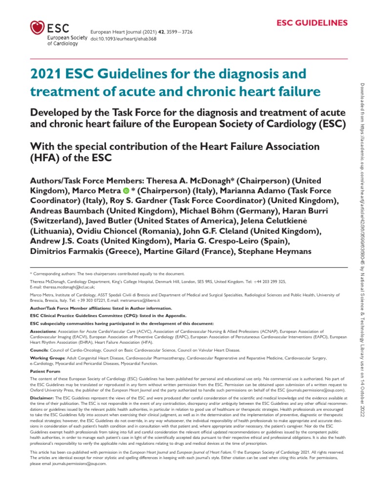 2021 ESC Guidelines For The Diagnosis and Treatment of Acute and ...