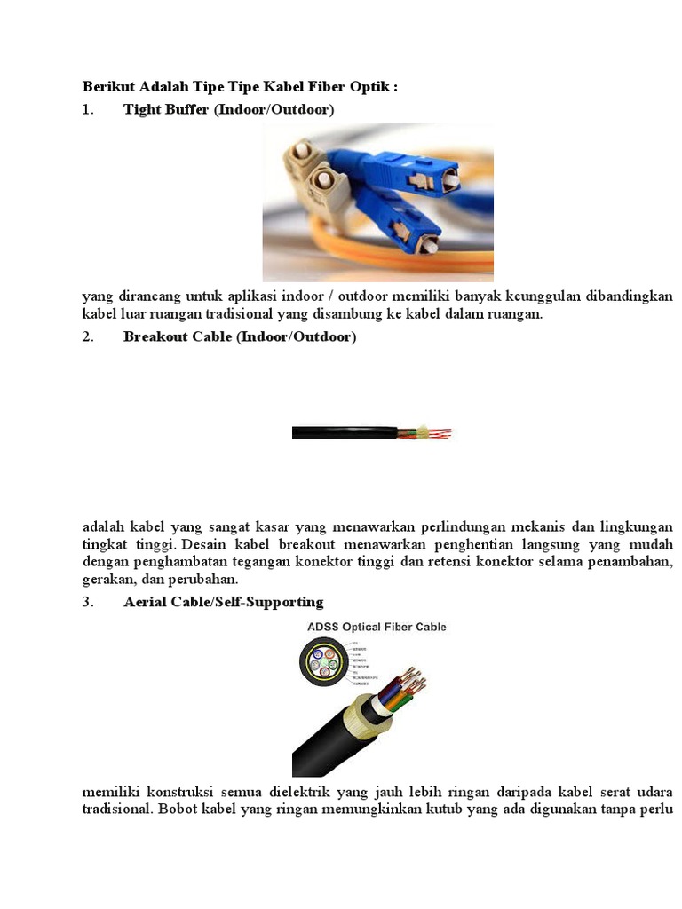 Berikut Adalah Tipe Tipe Kabel Fiber Optik | PDF