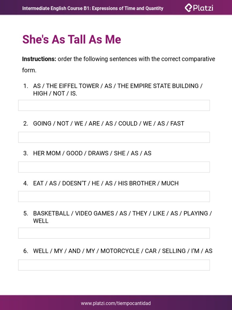 Class 11 - Worksheet For She's As Tall As Me | PDF | Language Arts ...
