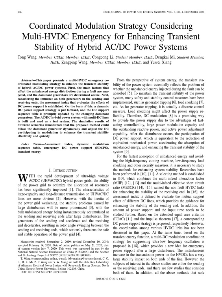 Coordinated Modulation Strategy Considering multi-HVDC Emergency For ... Coordinated Modulation Strategy Considering multi-HVDC Emergency For ...
