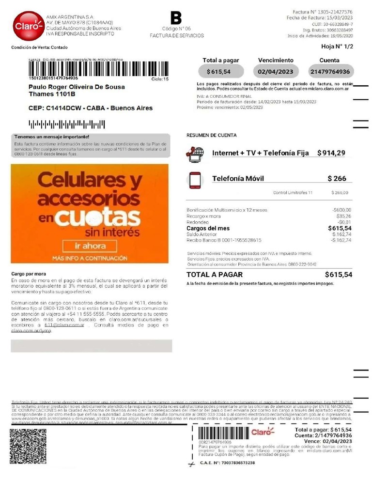 Comprovante Argentina Claro Novo | PDF