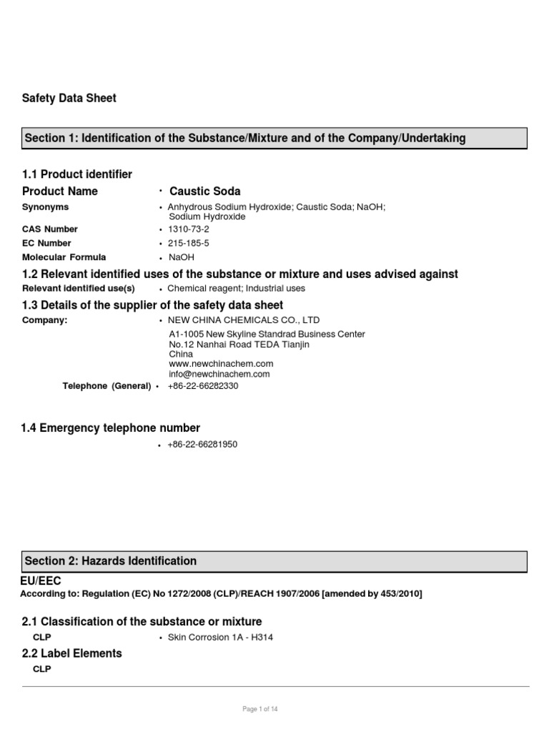 Caustic Soda Flakes MSDS updated 2022 | PDF | Sodium Hydroxide ...
