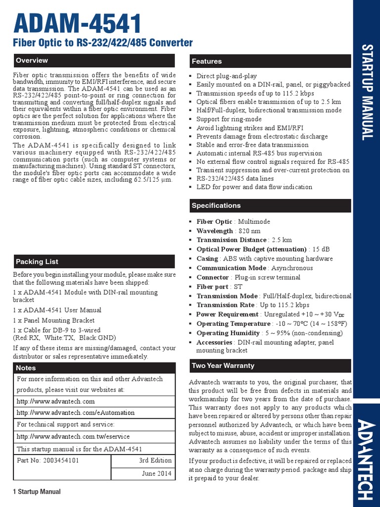 ADAM-4541 - Manual - Ed 3 | PDF