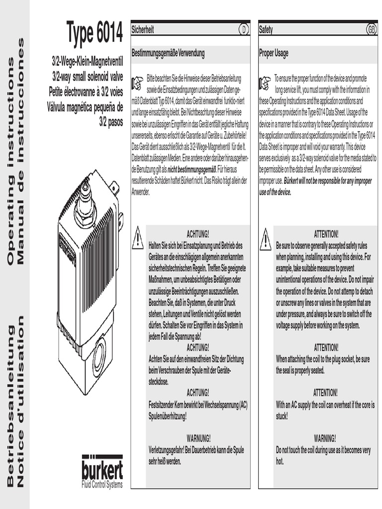 Burkert 6014 Solenoid Valve Operating Instructions | PDF