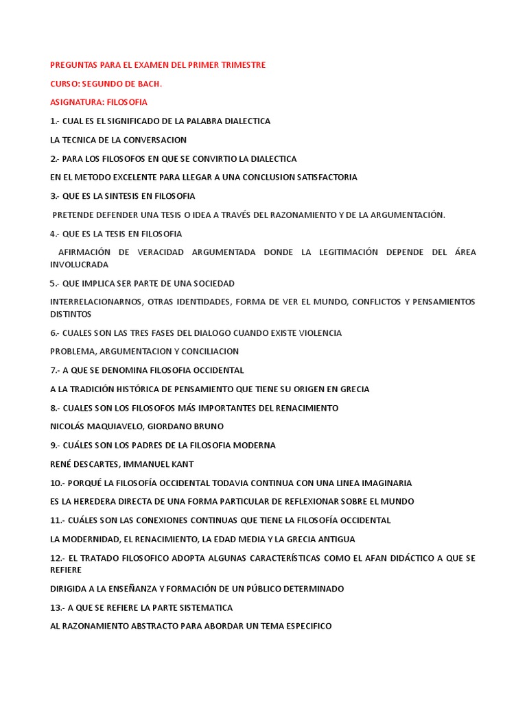 2do Bach - Examen Del Primer Trimestre - Filosofia 2do | PDF | Sufragio | imperio Bizantino