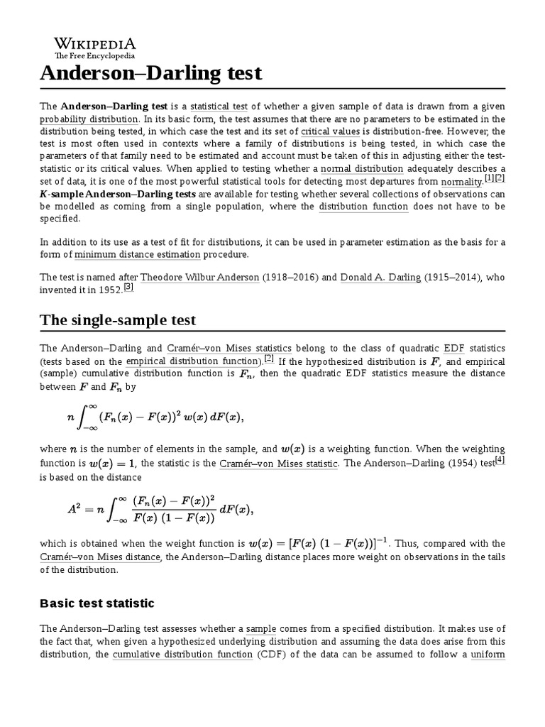 Anderson-Darling Normality Test Overview | PDF