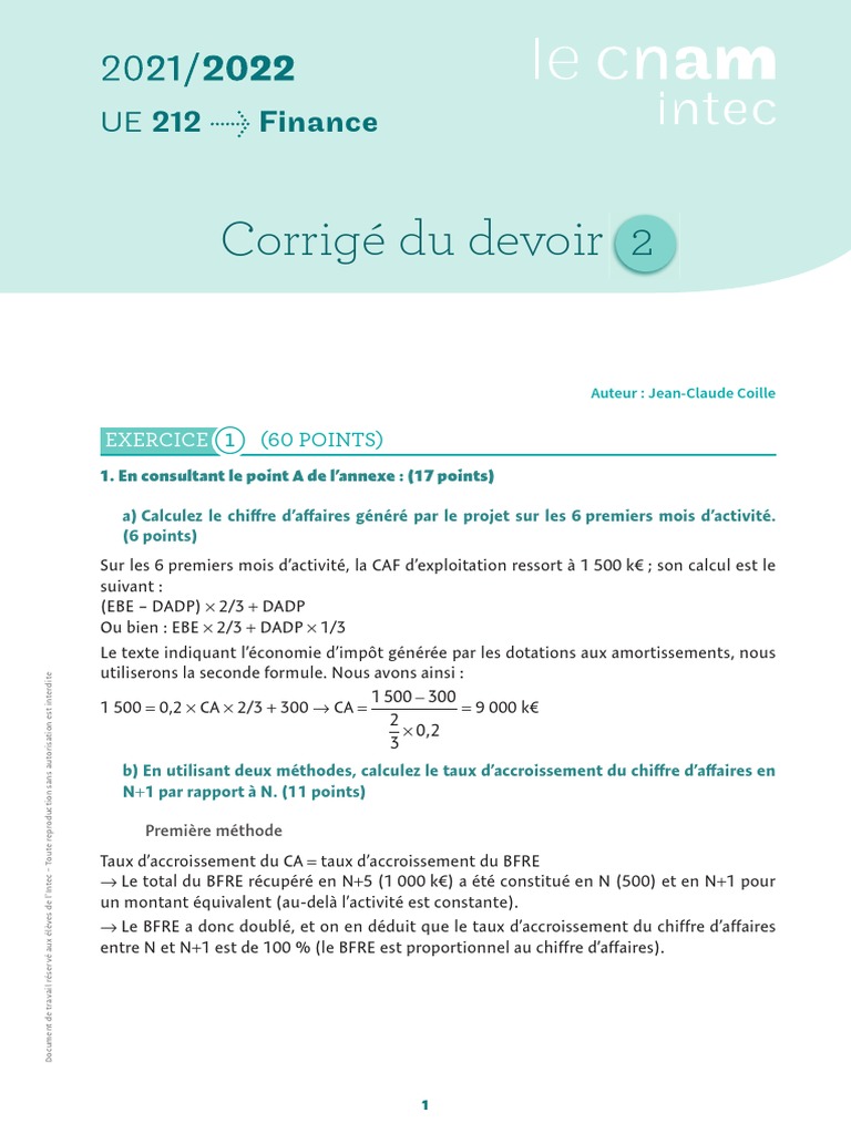 Corrigé Du Devoir 2: UE 212 Finance | PDF