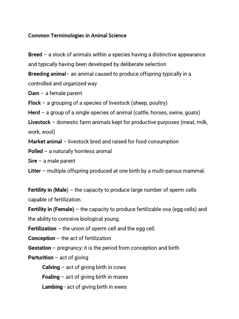 Key Terminologies in Animal Science | PDF
