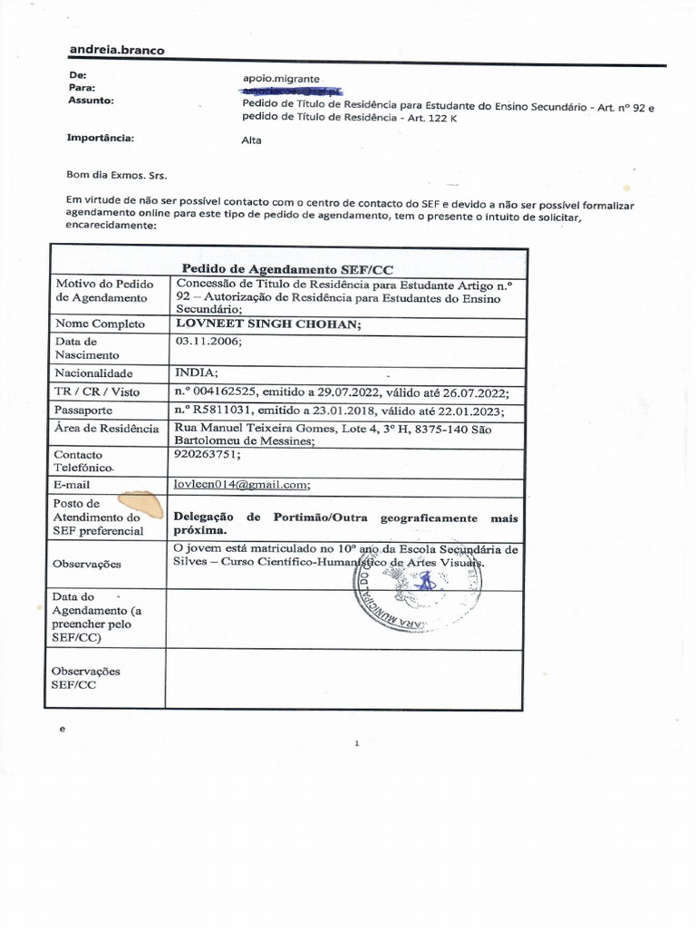 AGENDAMENTO SEF | PDF