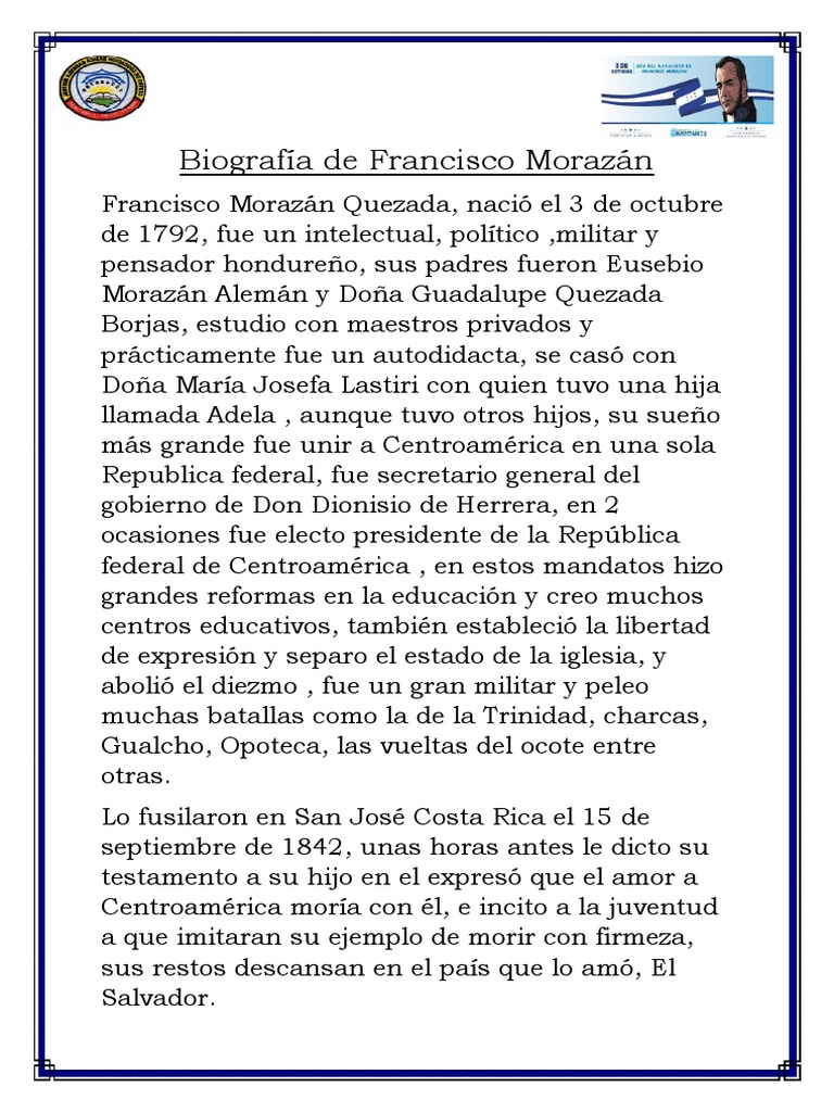 Biografía de Francisco Morazán Quezada | PDF