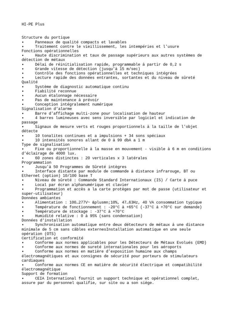 CEIA HIPEPlus Technical Specifications | PDF