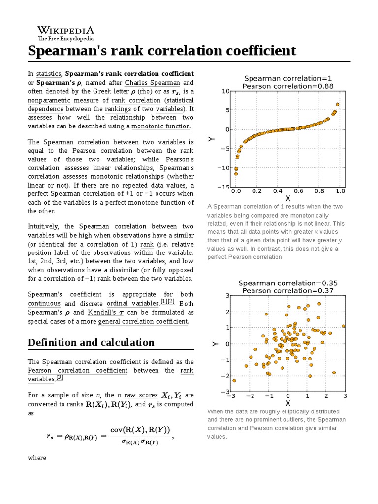 Spearman's Rank Correlation Coefficient | PDF | Spearman's Rank ...