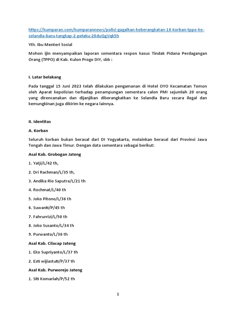 Laporan Tppo Kulonprogo 1 | PDF