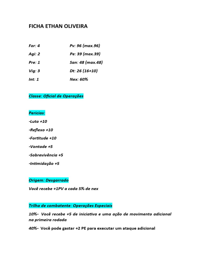 Ficha Ethan Oliveira | PDF