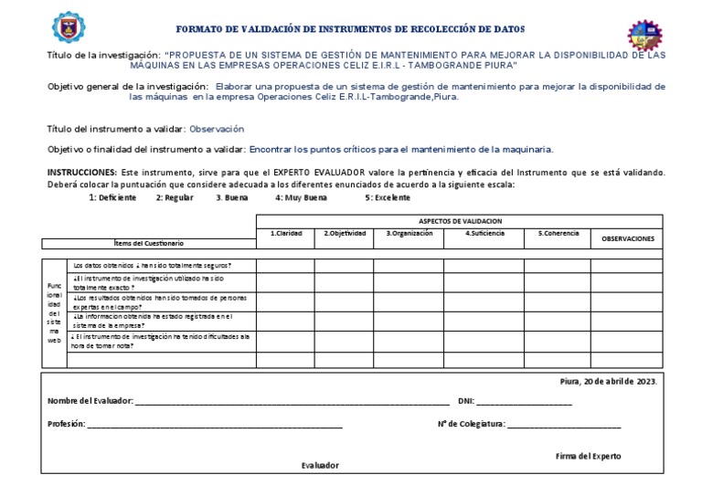 FORMATO DE VALIDACIÓN Observacion | PDF