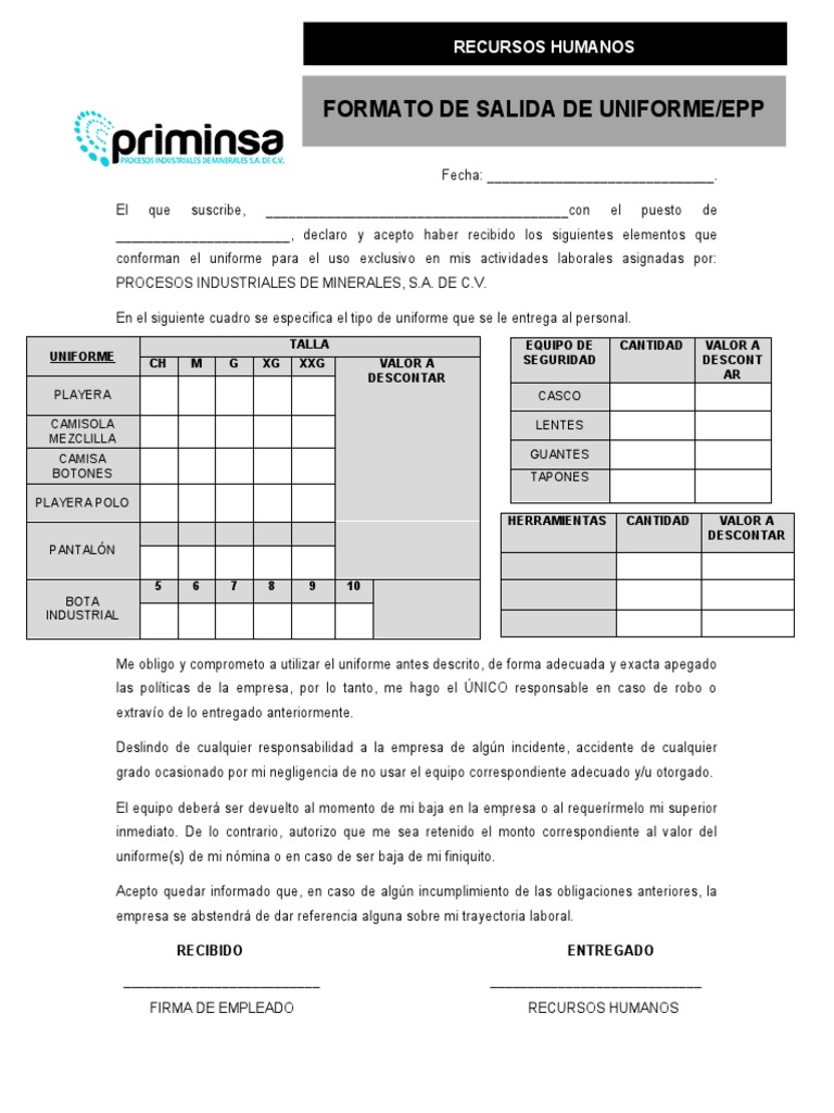 Formulario de Entrega de Uniformes Laborales | PDF