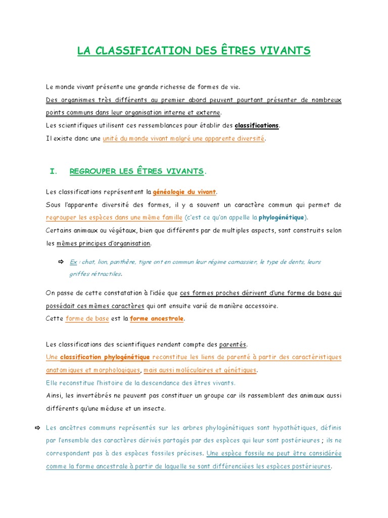Classification Des Etres Vivants | PDF