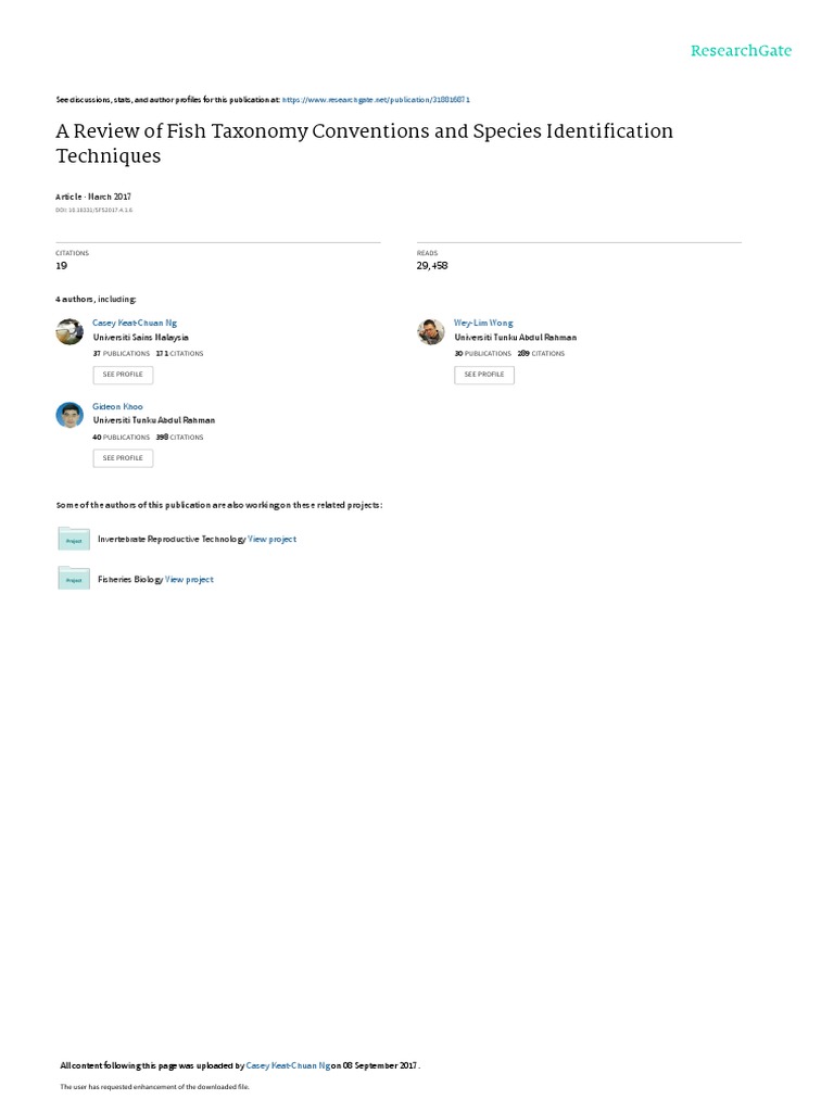 Fish Taxonomy & ID Techniques Review | PDF | Species | Taxonomy (Biology)