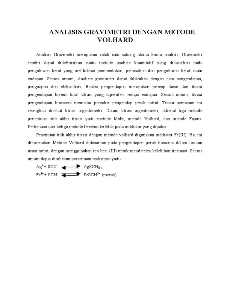 Analisis Gravimetri Dengan Metode Volhard | PDF