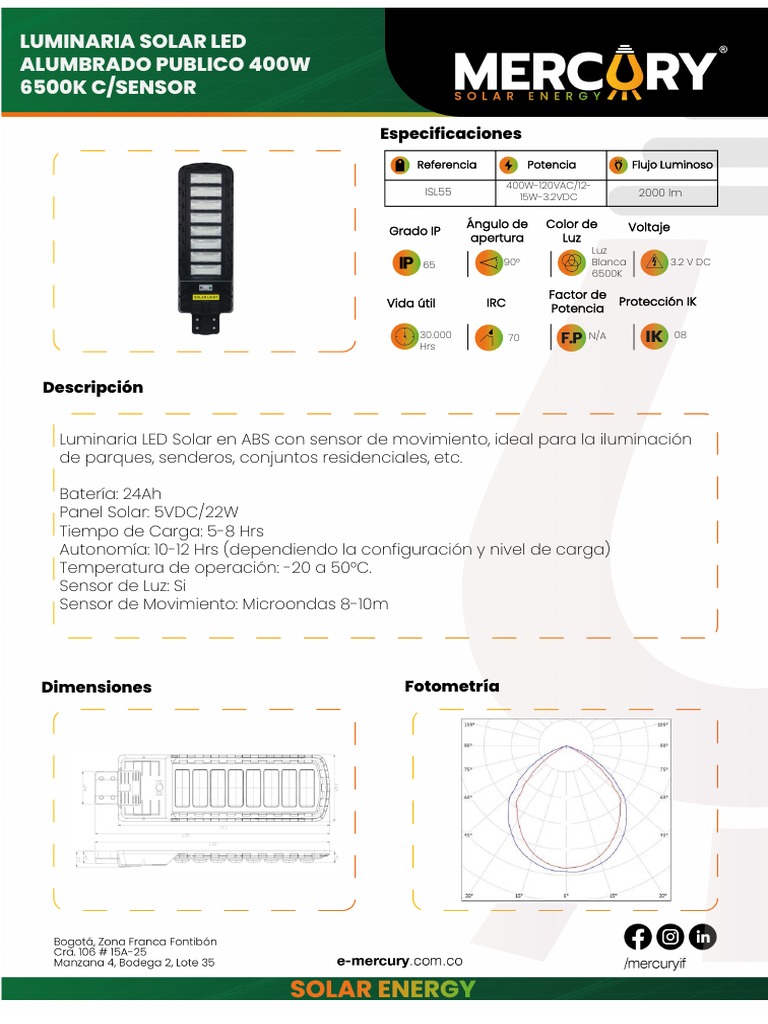 Ficha - Técnica - ISL55 - LUMINARIA - SOLAR - LED - ALUMBRADO PUBLICO ...