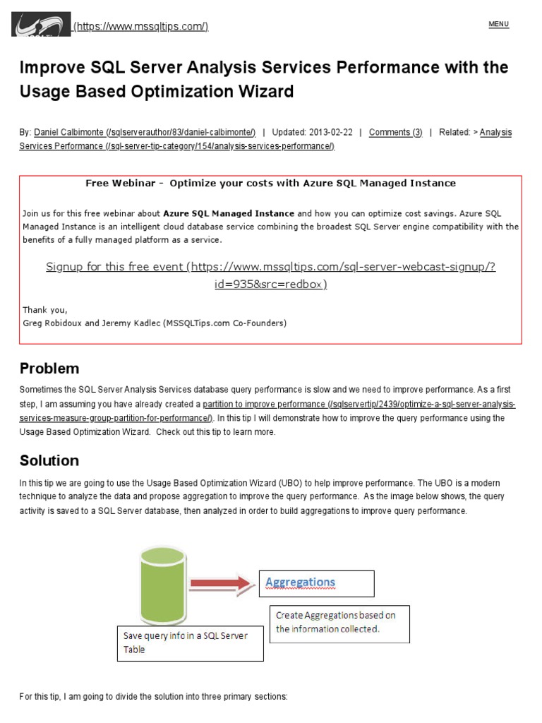 Improve SSAS Performance With The Usage Based Optimization Wizard | PDF | Databases | Microsoft ...