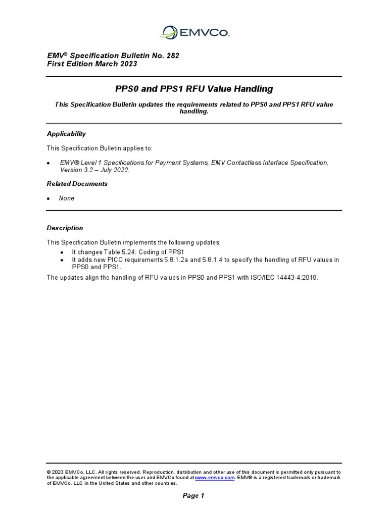 SB282 PPS0 PPS1 RFU Value Handling 1st Edition - v2 | PDF
