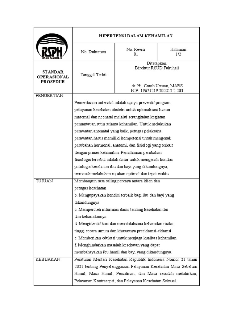 SOP Hipertensi Dalam Kehamilan | PDF | Pengembangan Diri | Kesehatan Holistik