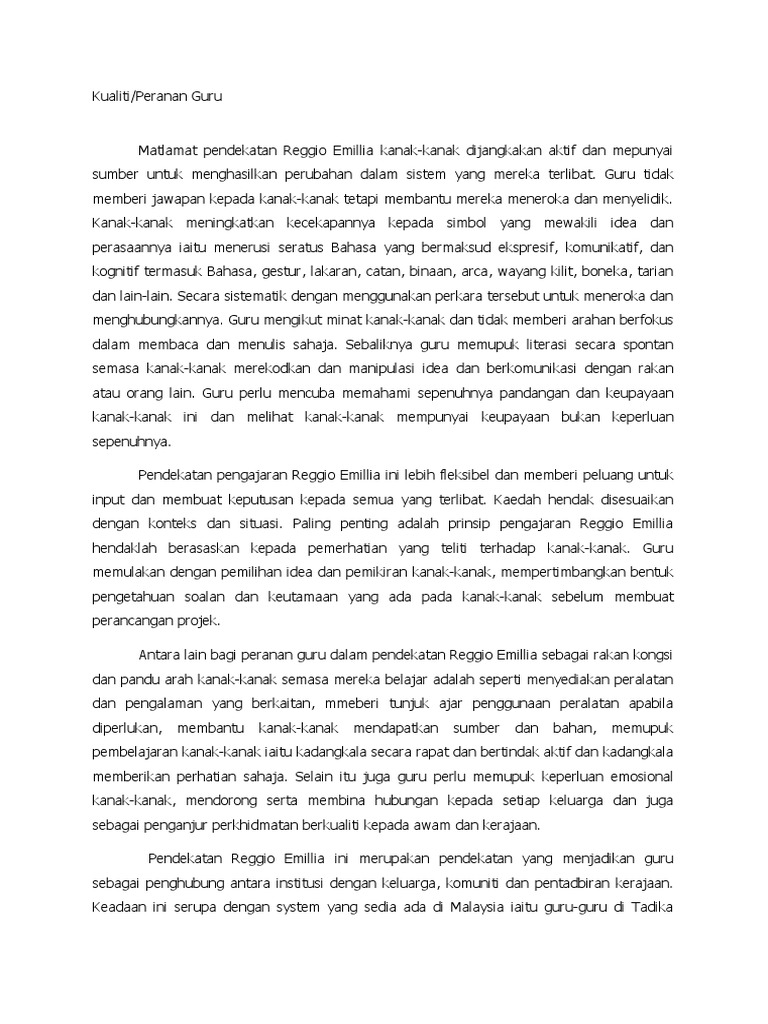 Reggio Emillia Budaya Dan Kualiti Guru | PDF
