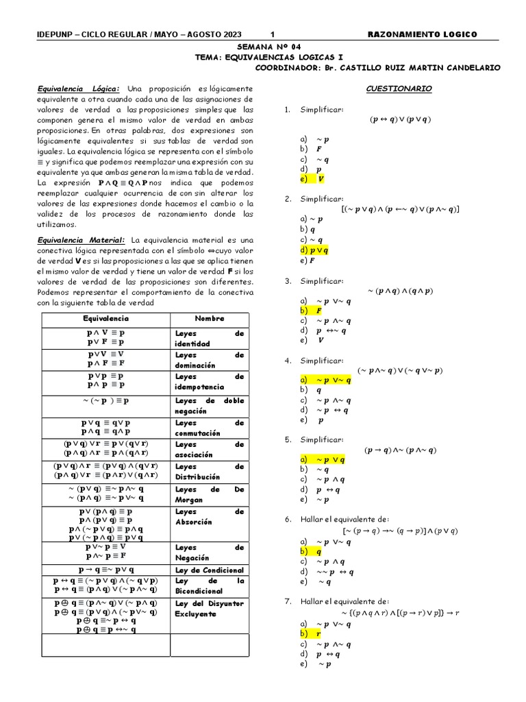 Raz Log Sem4 | PDF | Proposición | Expresiones lógicas