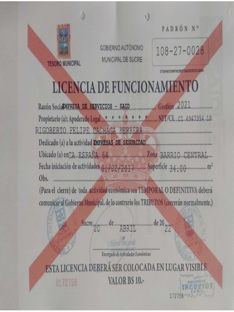 Licencia de Funcionamiento Sucre | PDF