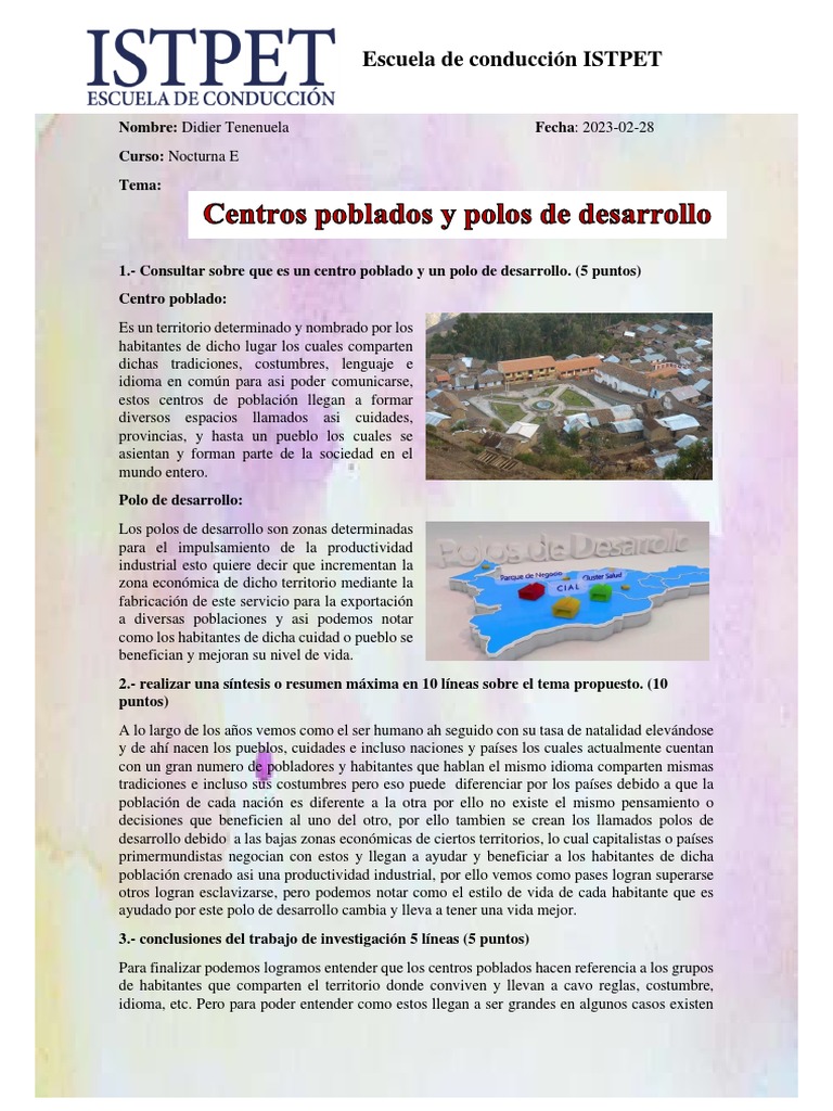 CENTRO POBLADO Y POLOS DE DESARROLLO UNIDAD 2 - Didier Tenenuela ...
